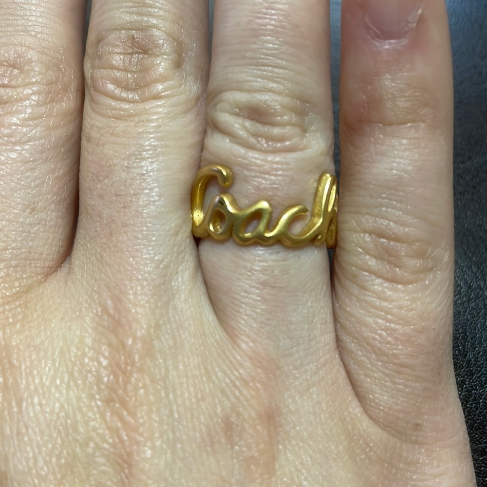 Coach Script Printed Brand Logo Letters Ring Size 7 - Gem